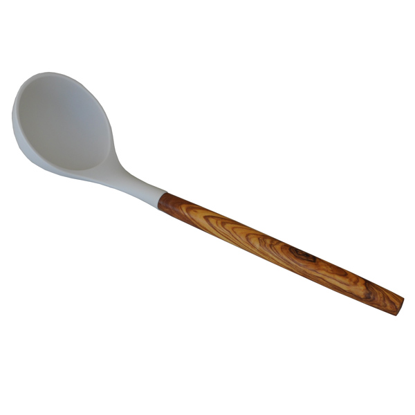 Silicone Ladle (White) with Olive Wood Handle - 12" - Naturally Med