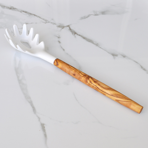 Silicone Spaghetti Server (White) with Olive Wood Handle - 12 ...
